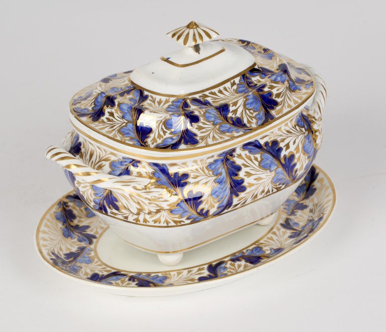Derby Porcelain Works Leaf Pattern Lidded Sucrier and Stand For Sale at ...