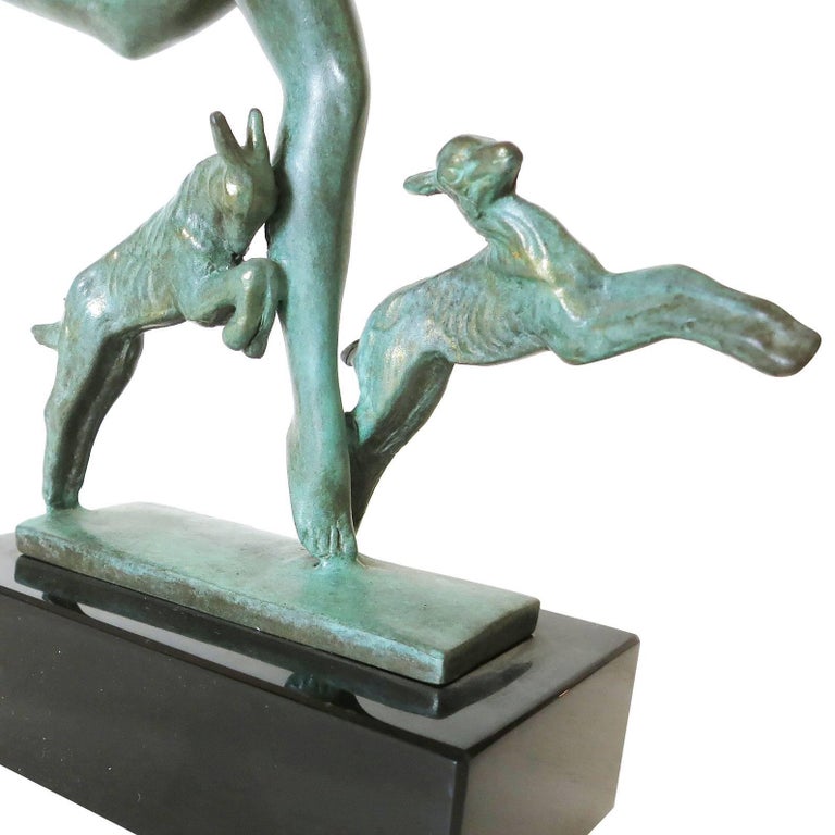 Derenne Style Art Deco Nude Dancing Nymph Bronze Statue With Black 6222