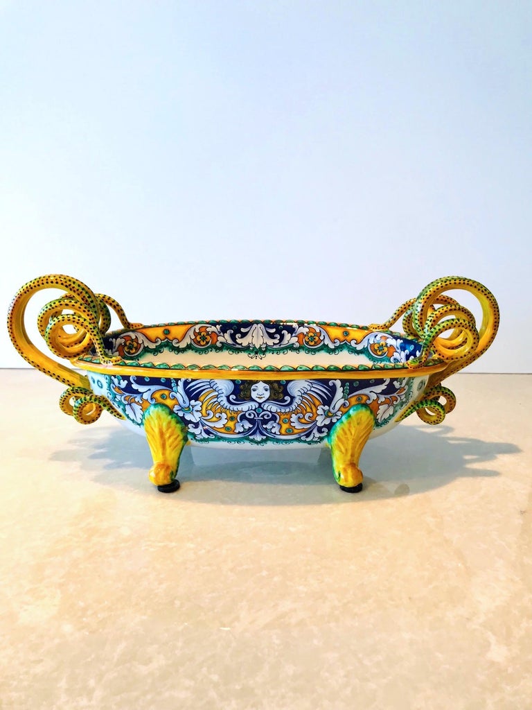 Deruta Hand Painted Majolica Centerpiece Bowl with Serpentines, 1980s ...