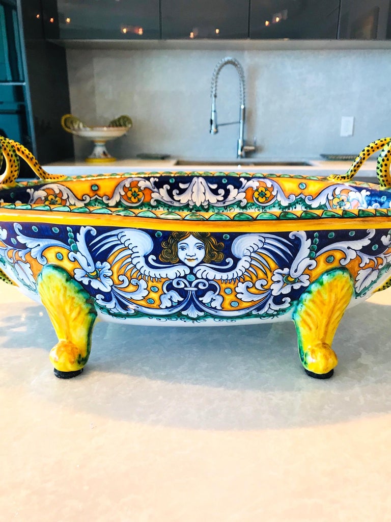 Deruta Hand Painted Majolica Centerpiece Bowl with Serpentines, 1980s ...