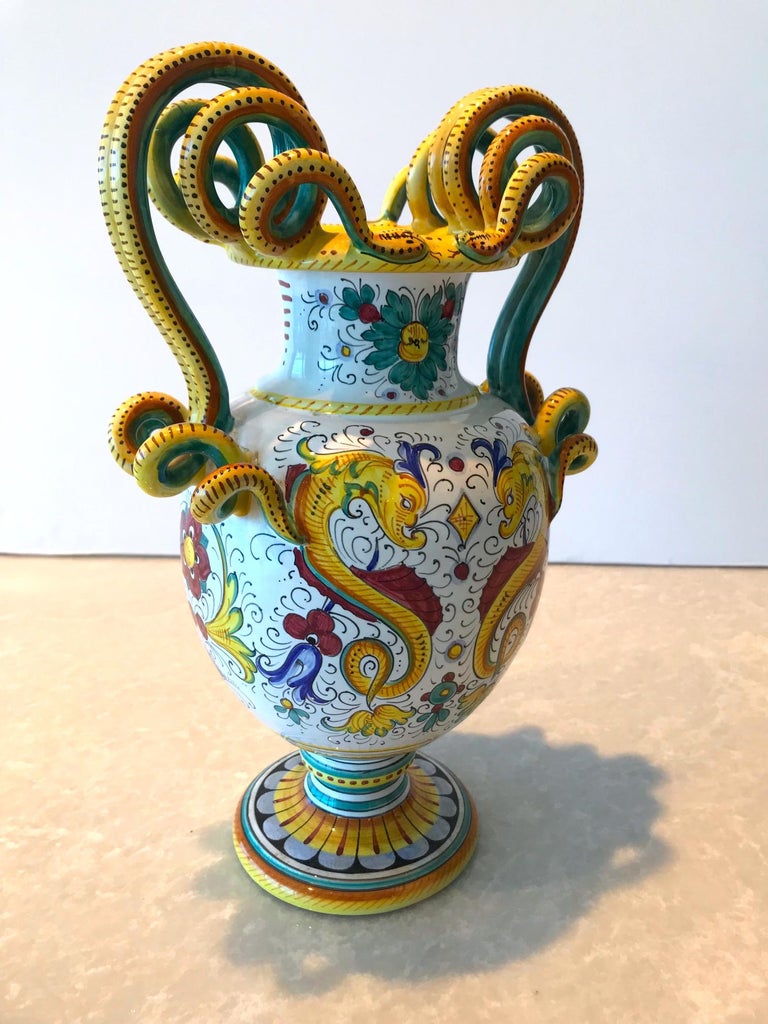 Deruta Hand Painted Majolica Ceramic Vase with Serpentines, 1980s at ...