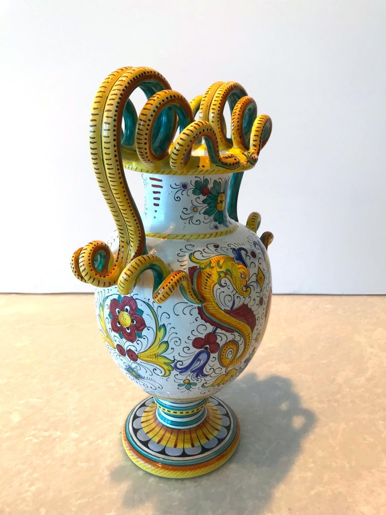 Deruta Hand Painted Majolica Ceramic Vase with Serpentines, 1980s at ...
