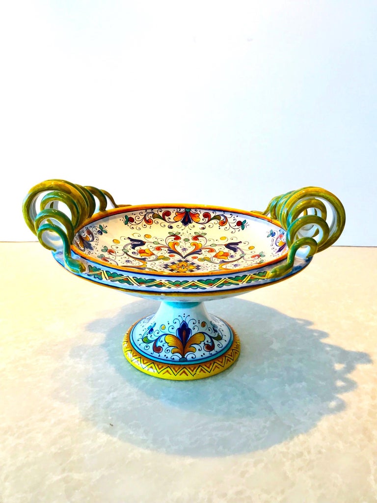 Deruta Hand Painted Majolica Pedestal Bowl with Serpentines, 1980s at ...