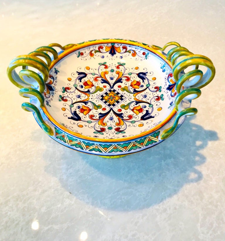 Deruta Hand Painted Majolica Pedestal Bowl with Serpentines, 1980s at ...