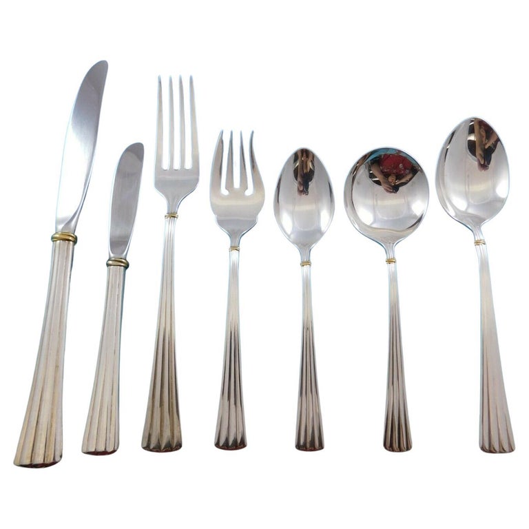 Des Must Gold Accent by Cartier Sterling Silver Flatware Set 91 Pcs ...