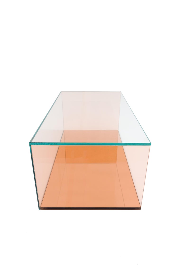 Desert Mirror Coffee Table in Mirrored Peach Glass For Sale at 1stDibs