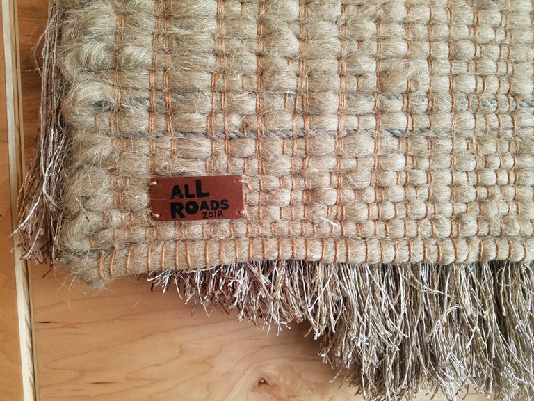 Neutral Fiber Art Weaving with Brass by All Roads For Sale at 1stDibs