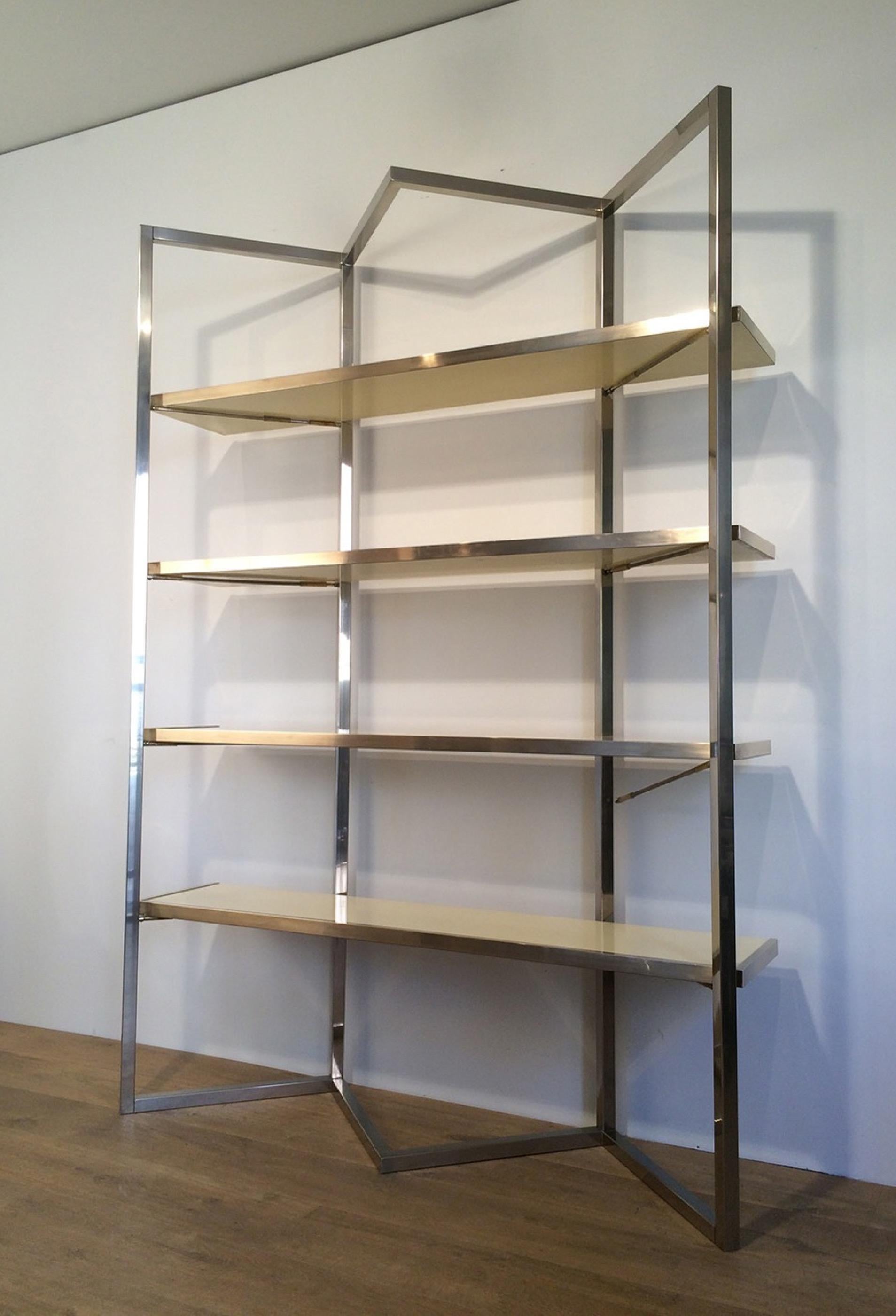 Design Chrome and Egg Shell Lacquered Shelves Unit, French, circa 1970 ...