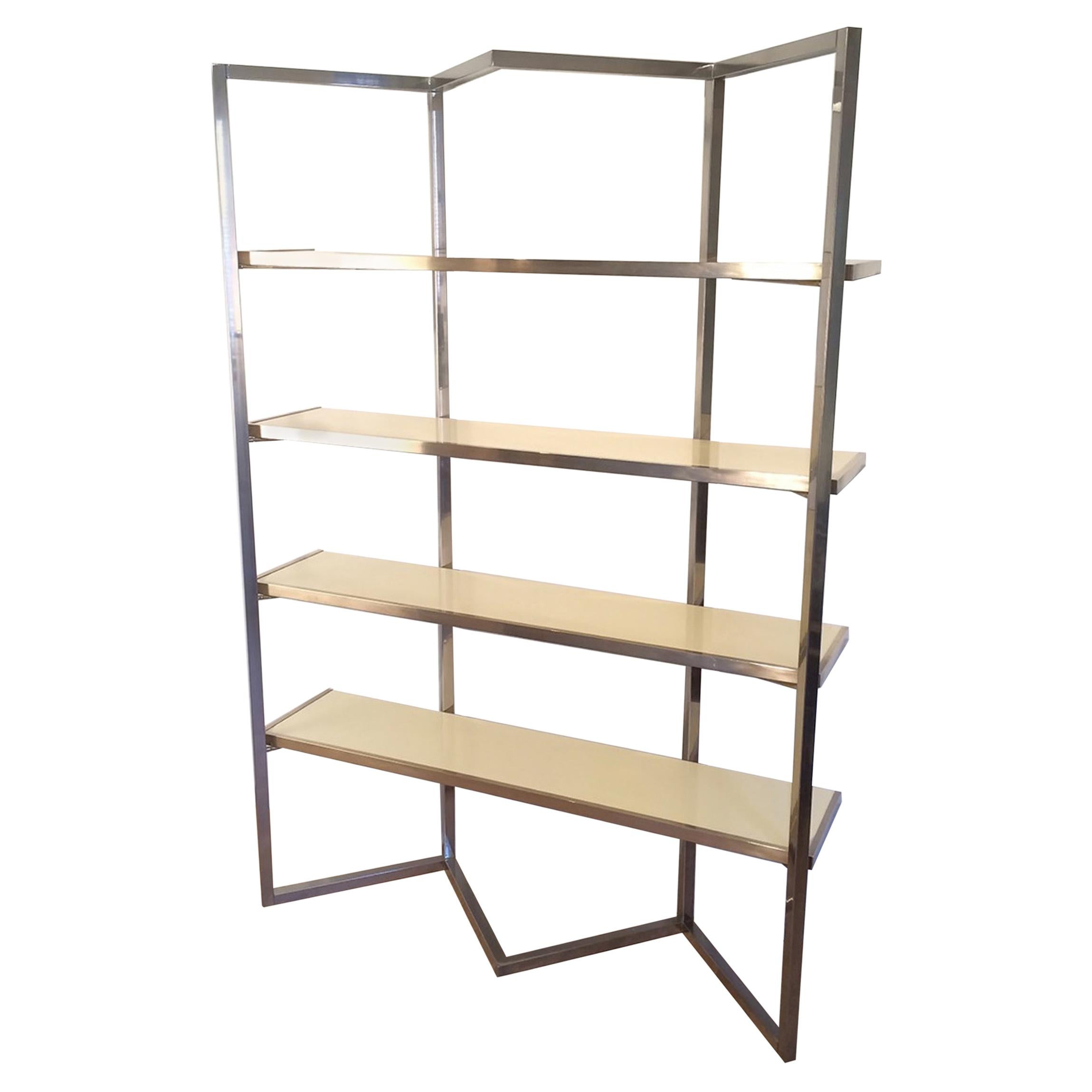 Design Chrome and Egg Shell Lacquered Shelves Unit, French, circa 1970 ...