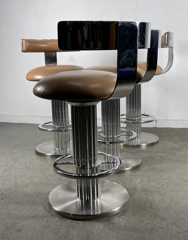 Design for Leisure Swivel Barstools, Art Deco Revival, Nickel ...
