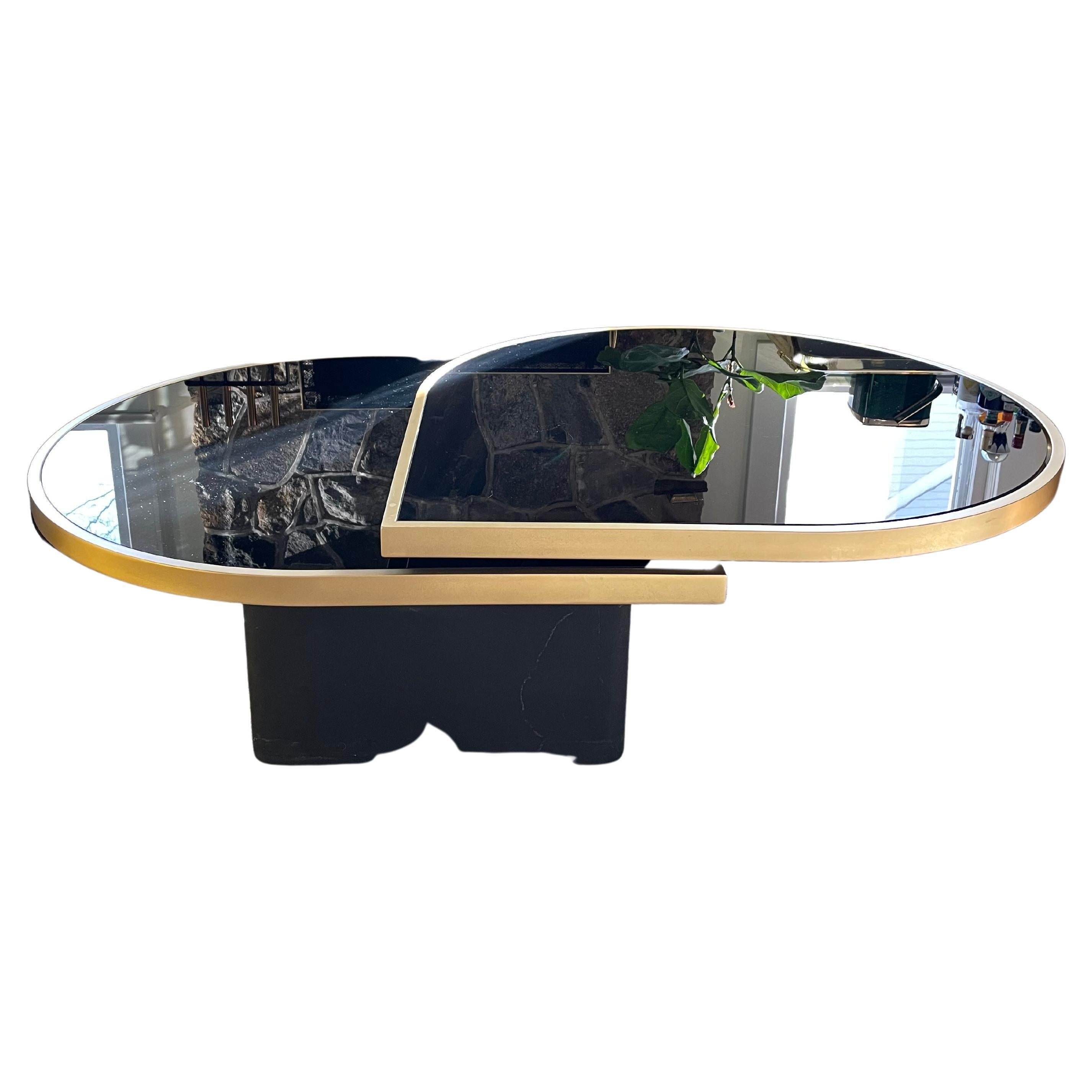 Black Glass and Brass Teardrop Swivel Cocktail Table by DIA, Signed For ...