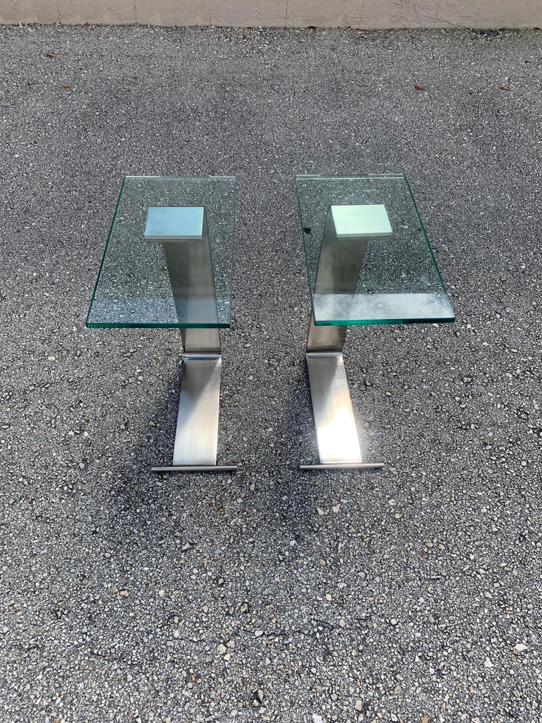 Design Institute of American Side Tables in Nickel and Glass, a Pair ...