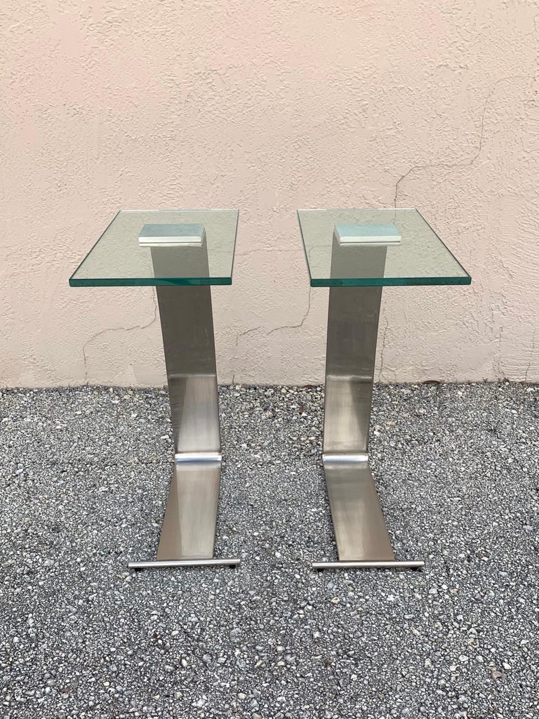 Design Institute of American Side Tables in Nickel and Glass, a Pair ...