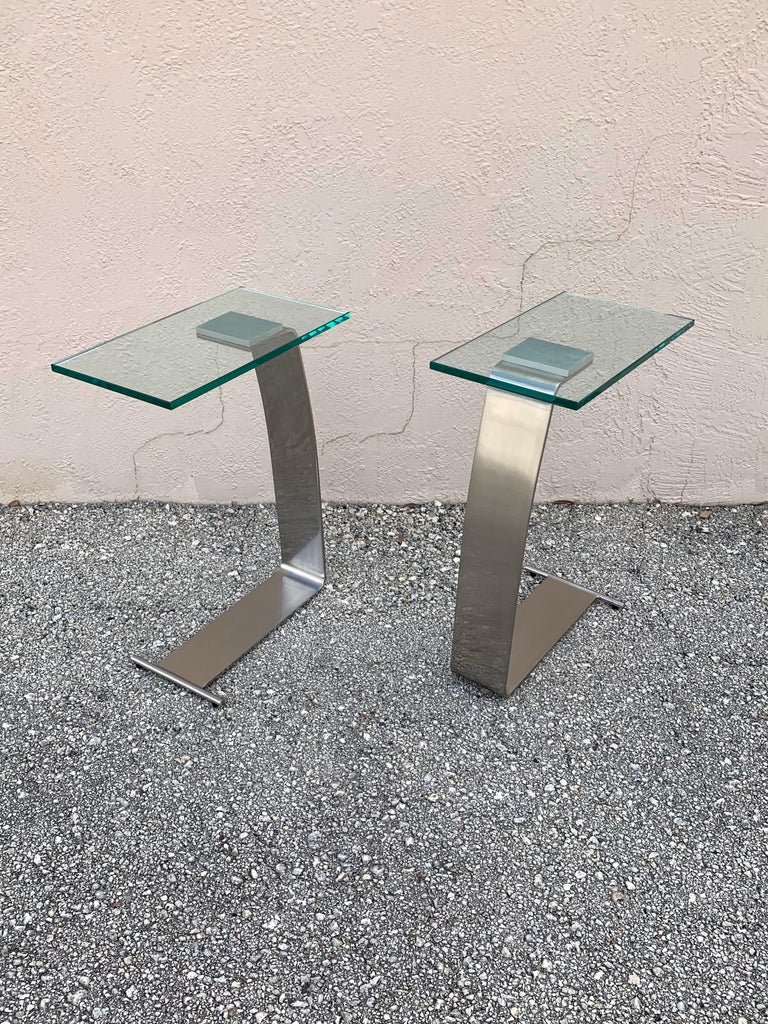 Design Institute of American Side Tables in Nickel and Glass, a Pair ...