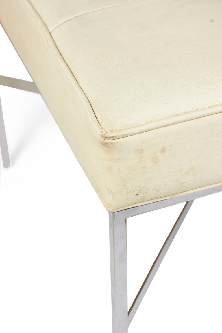 Design Institute of Chrome and Button Tufted White Vinyl Square Bench ...