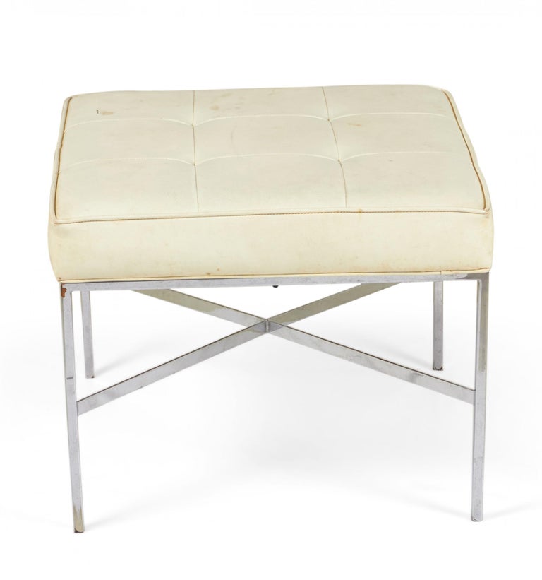 Design Institute of Chrome and Button Tufted White Vinyl Square Bench ...