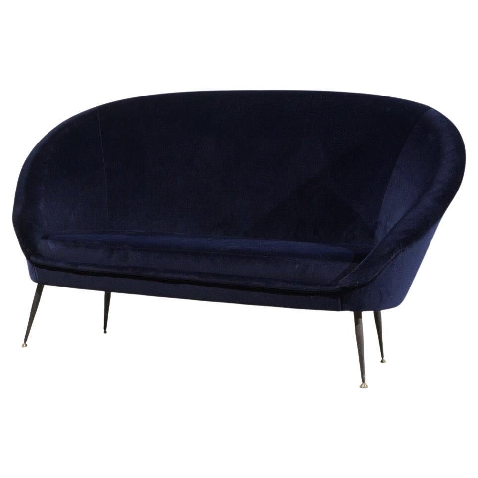 Design Italian Two Seater Sofa Blue Velour Italy Midcentury Free ...