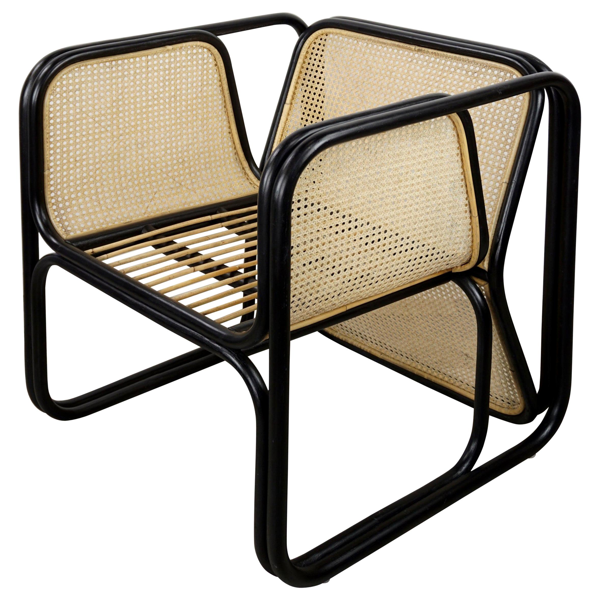 Natural Cane Wicker Lounge Armchair For Sale at 1stdibs