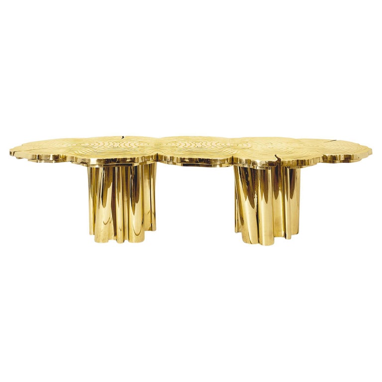 Design Table in Wood and Polished Brass "Arbre" For Sale at 1stDibs