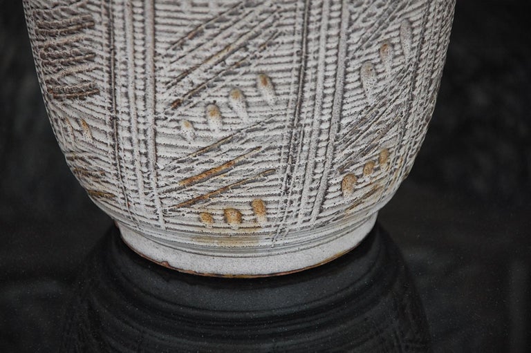 Design Technics Large Ceramic Incised Lamp Mid Century For Sale at 1stDibs
