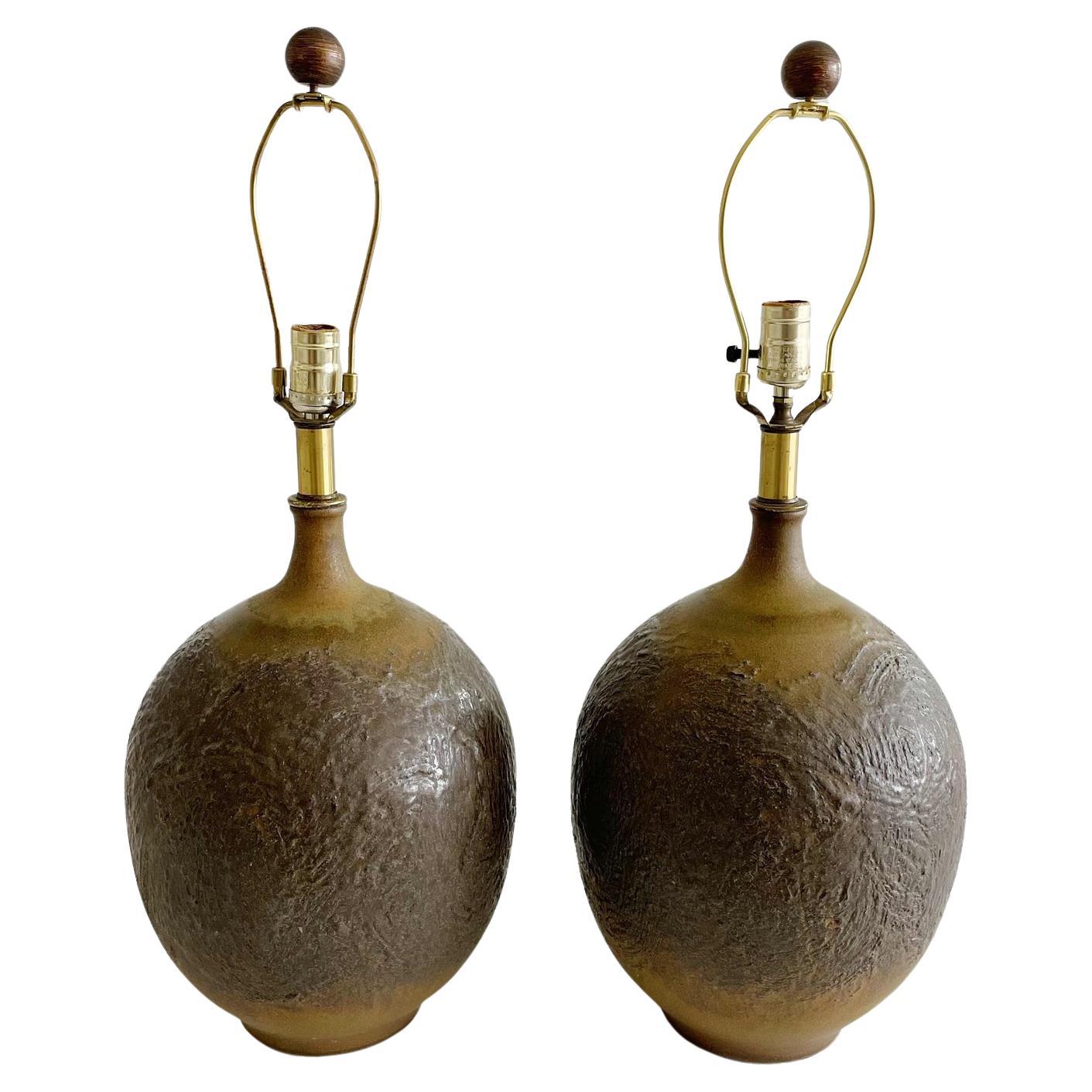 Design Technics Lamp, Pottery, White, Dimpled, Brass, Signed For Sale ...