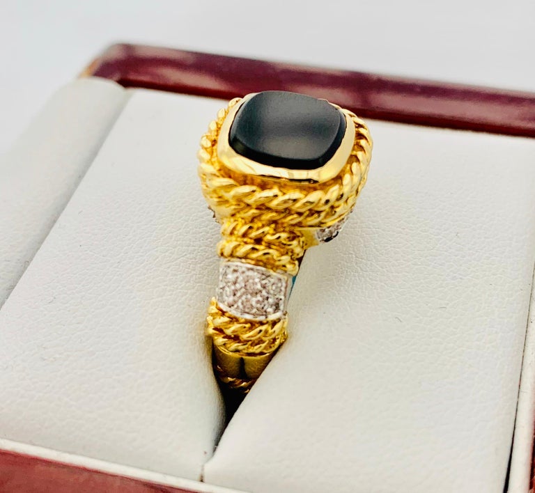 Designer Cassis 18K yellow Gold, Diamond and Onyx ladies Ring Size 5.75 ...