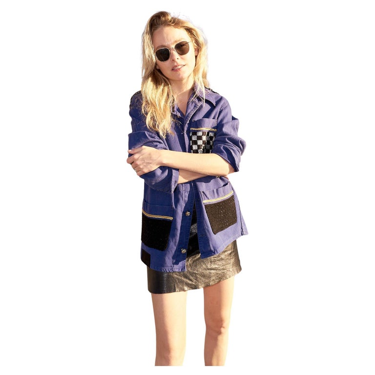 French Work Wear Jacket Blue Cotton Silver Vintage Military Buttons J ...