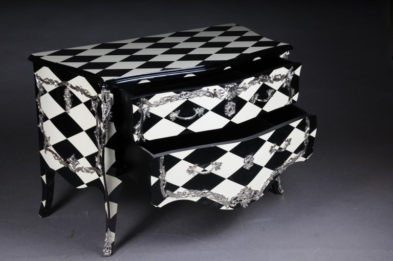 Designer Commode in Louis XV, Chessboard Pattern, Black and White For ...