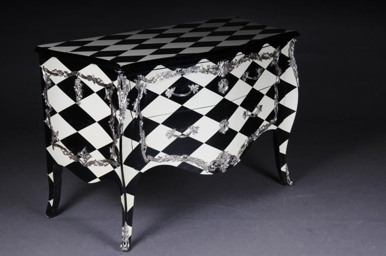 Designer Commode in Louis XV, Chessboard Pattern, Black and White For ...