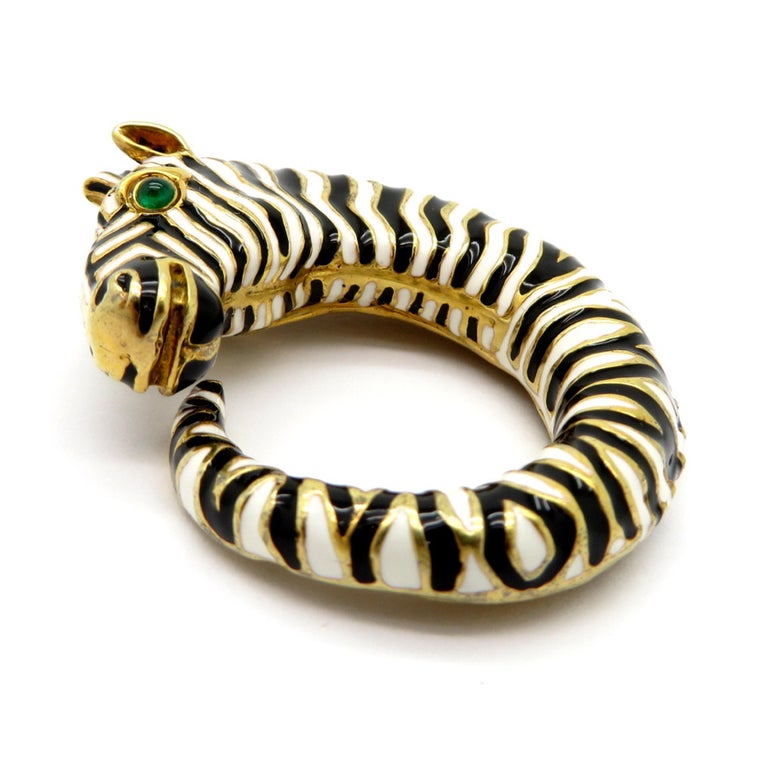 Designer David Webb Zebra Enamel and 18 Karat Gold Pendant at 1stDibs