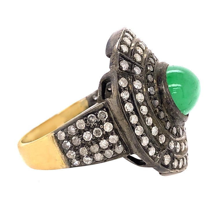 Designer Dome Shape Diamond and Emerald Dome Shape Ring in Gold and ...