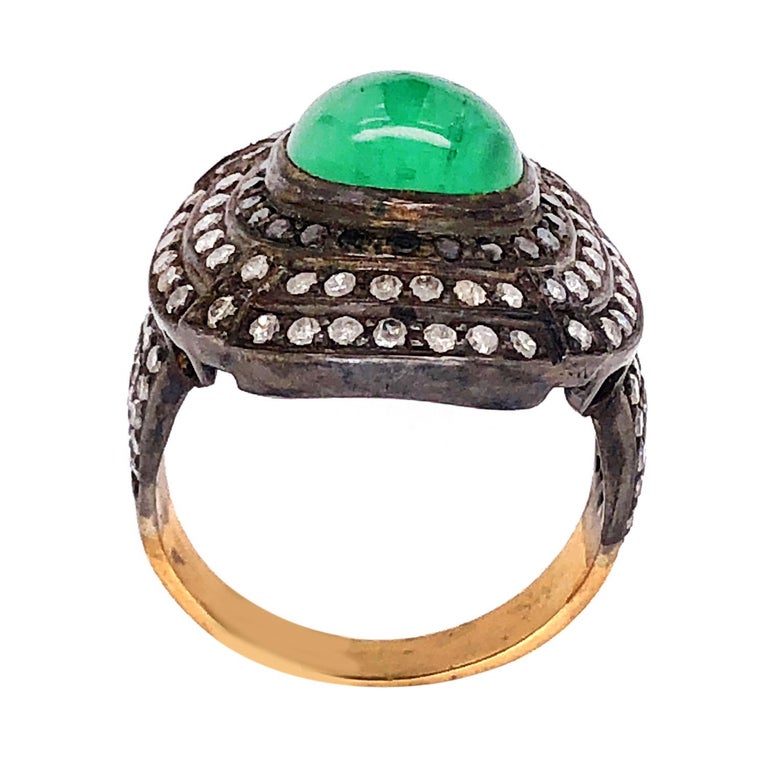 Designer Dome Shape Diamond and Emerald Dome Shape Ring in Gold and ...