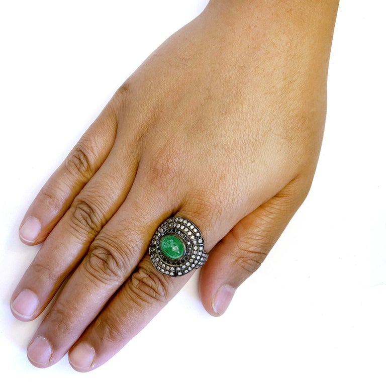 Designer Dome Shape Diamond and Emerald Dome Shape Ring in Gold and ...