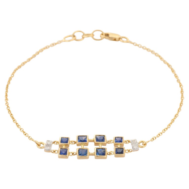 Designer Double Chain Blue Sapphire Chain Bracelet Studded in 18K ...