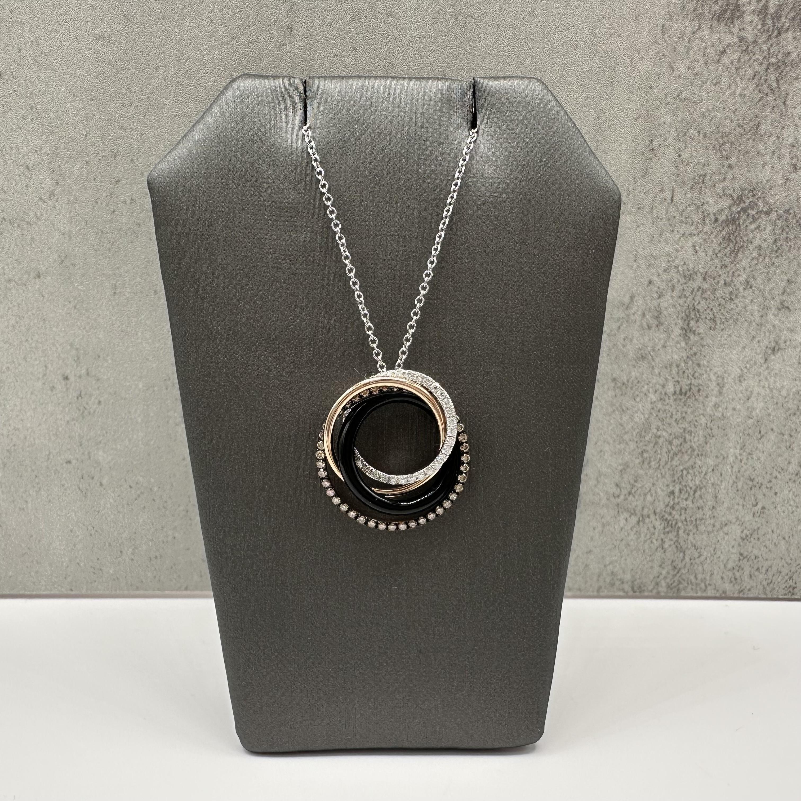 Designer Effy Diamond Onyx Circle Necklace 14kt Two Tone Gold 0.53ctw ...