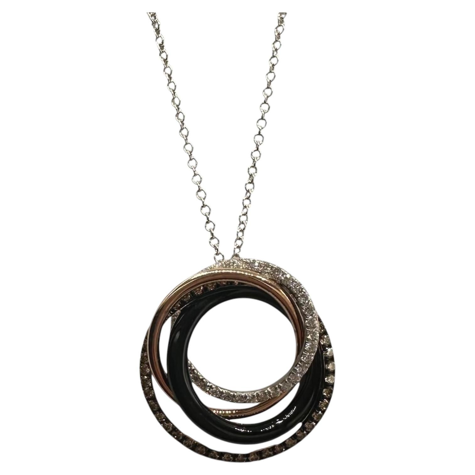 Designer Effy Diamond Onyx Circle Necklace 14kt Two Tone Gold 0.53ctw ...