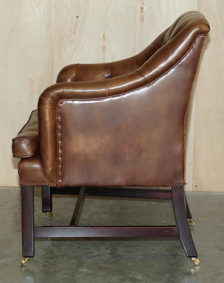 Designer George Smith Vintage Brown Leather Occasional Armchair For ...