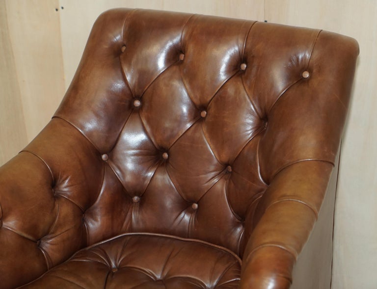 Designer George Smith Vintage Brown Leather Occasional Armchair For ...
