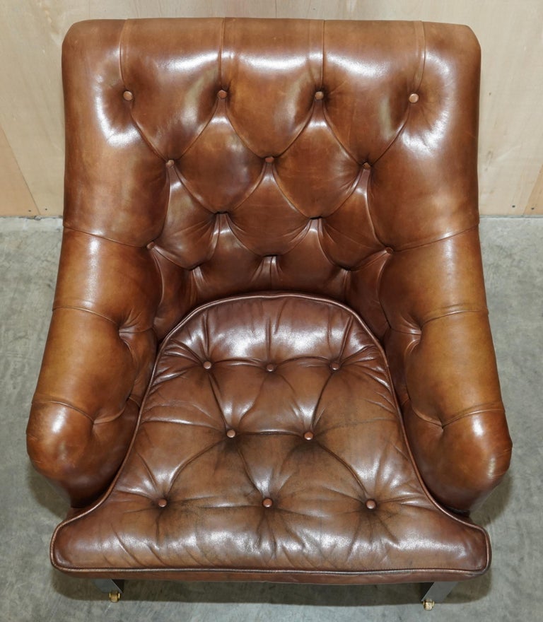 Designer George Smith Vintage Brown Leather Occasional Armchair For ...