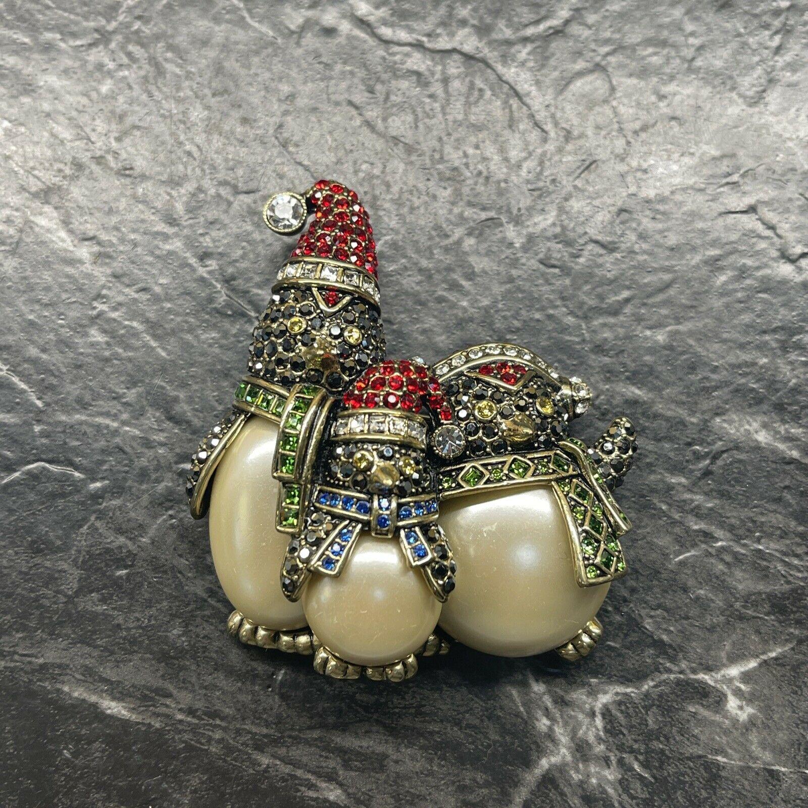 Designer Heidi Daus Signed Penguin Family Snow Day Crystal Brooch Pin ...