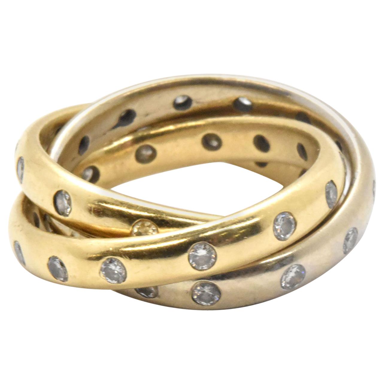 Tri-Color Diamond Three Color Gold Rolling Rings Set at 1stDibs | three ...