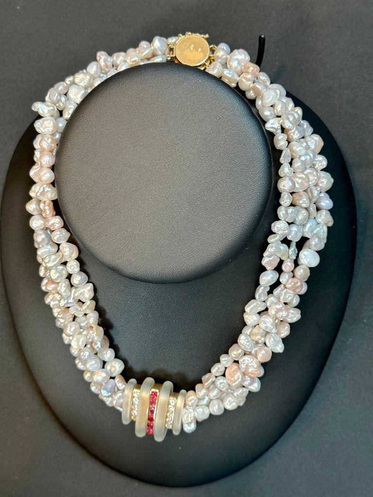 Designer Lagos Diamond and Ruby Brooch& Pearls Necklace 14k Yellow Gold ...