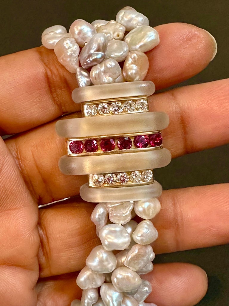 Designer Lagos Diamond and Ruby Brooch& Pearls Necklace 14k Yellow Gold ...