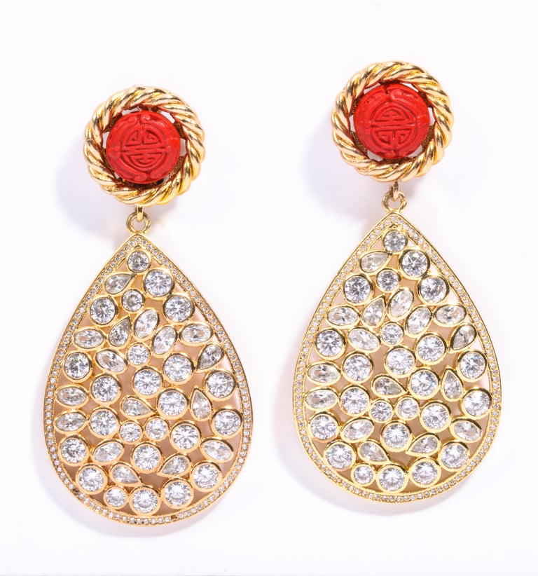 Designer Large Vintage Chinese Good Luck Red Coromandel CZ Vermeil ...