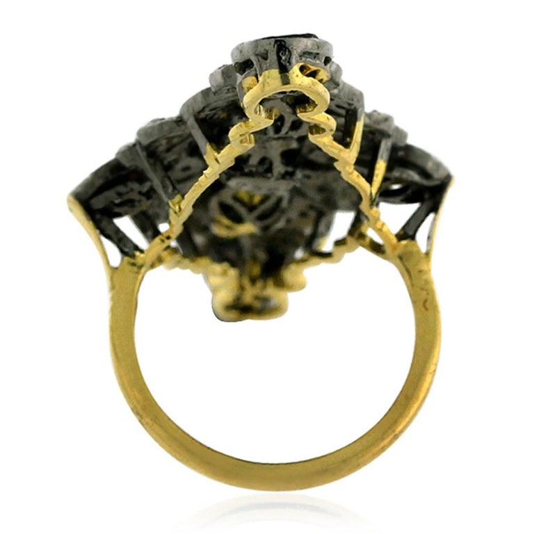 Designer Long Ring with Rose Cut Diamonds Made in Gold and Silver For ...