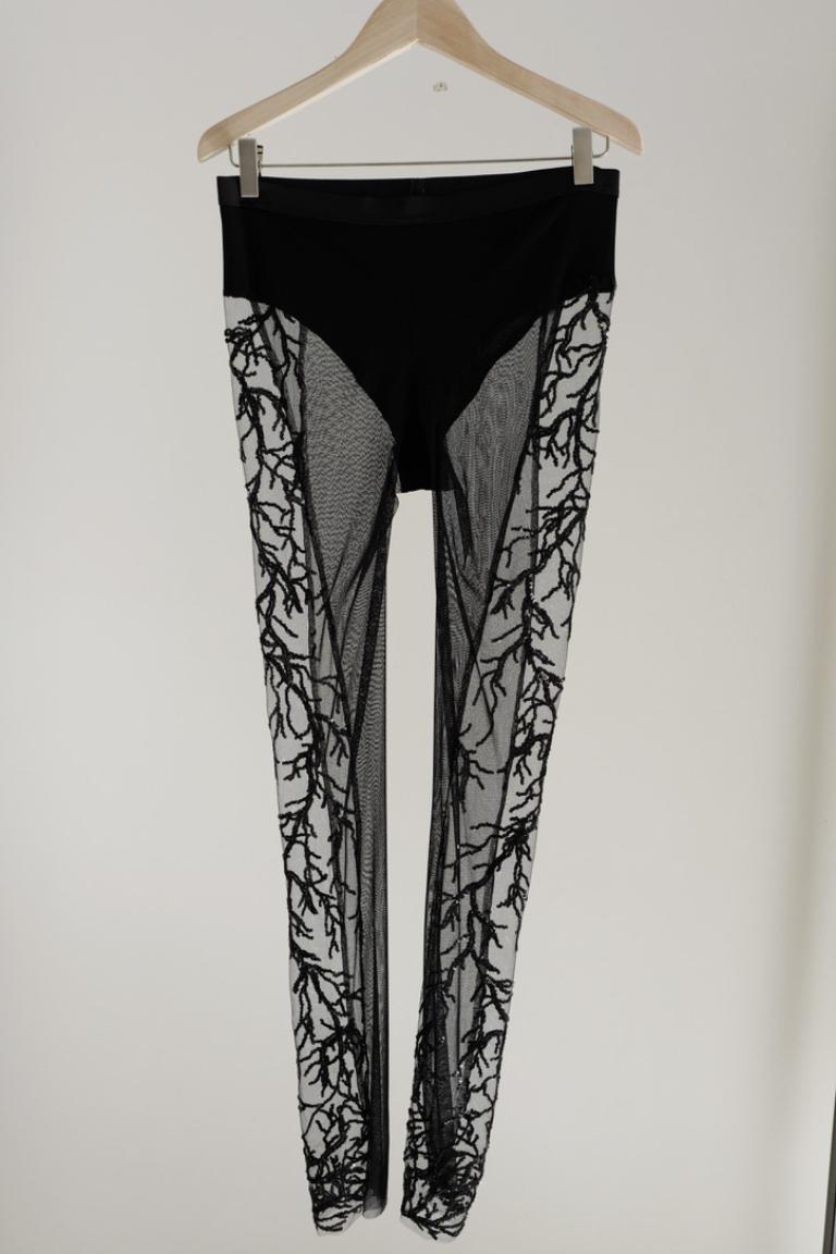 Transparent Leggings Sheer Mesh Black Embroidery Sequins Small For Sale ...