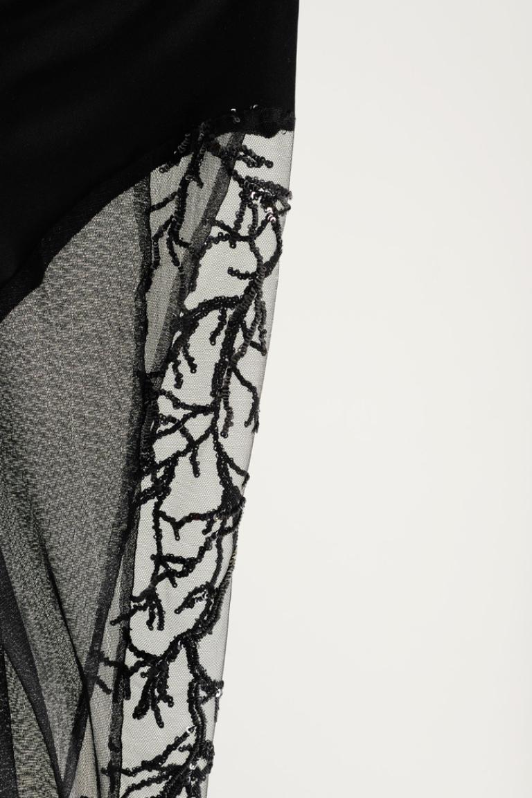 Transparent Leggings Sheer Mesh Black Embroidery Sequins Small For Sale ...