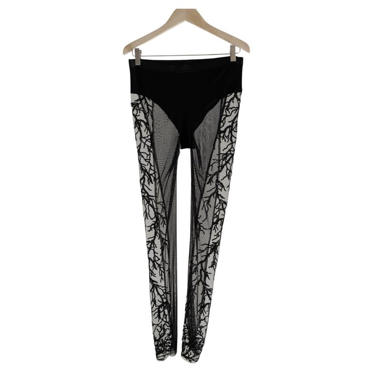 Transparent Leggings Sheer Mesh Black Embroidery Sequins Small For Sale ...