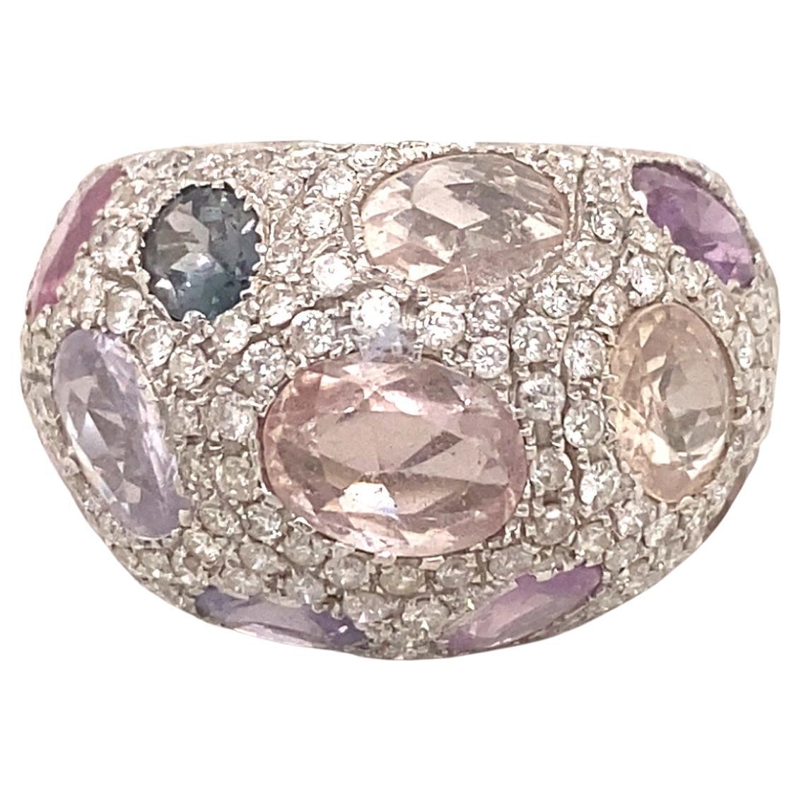 Art Deco Sapphire Diamond Gold Bombe Ring For Sale at 1stDibs