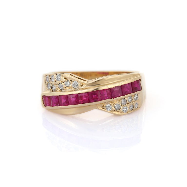 Customizable Designer Natural Ruby and Diamond Band, 14K Yellow Gold ...